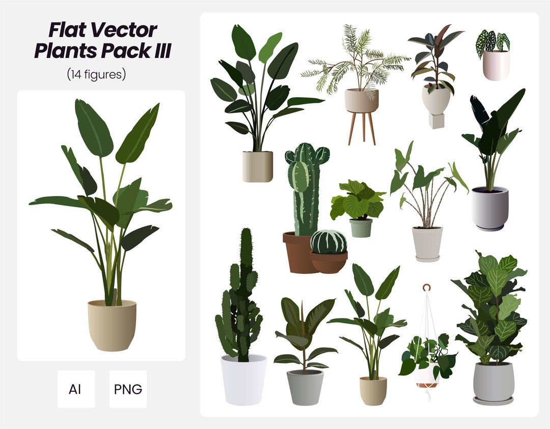 Flat Vector Plants Pack | 14 Pack Vector Plants | Instant Download | AI ...