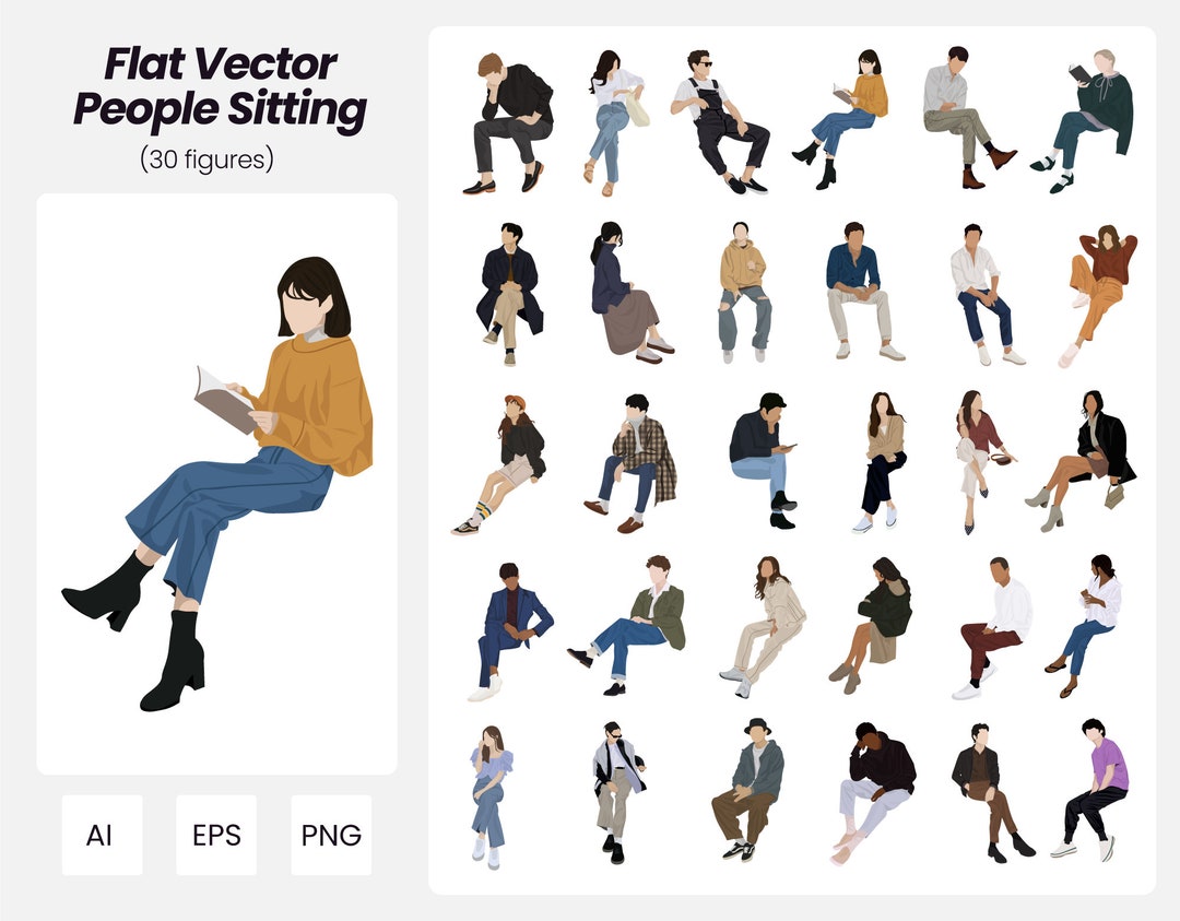 Flat Vector People Sitting | 30 Pack Vector People Illustrations ...