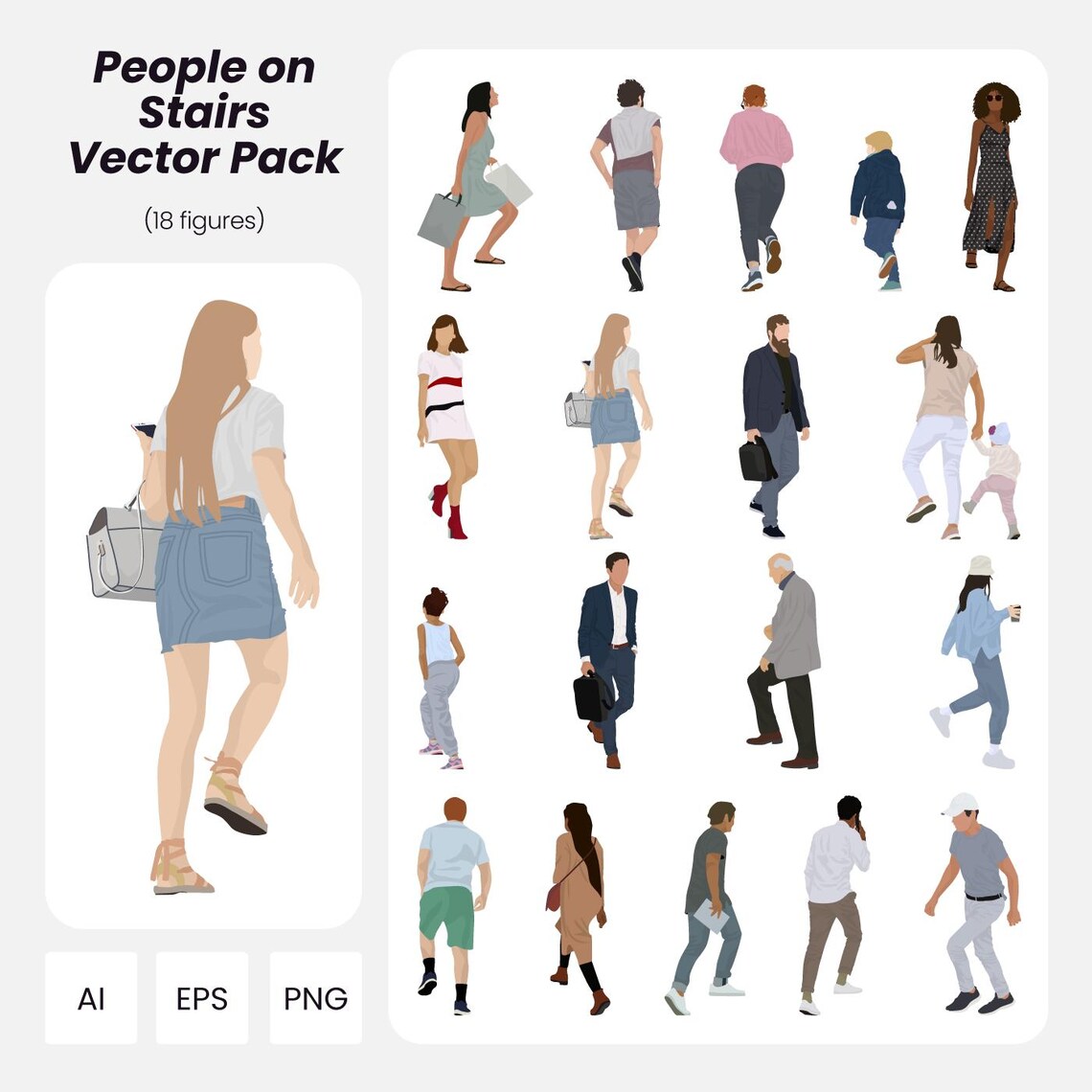 Stairs Vector Pack: 18 Flat Human Figures for Architecture (AI, PNG ...