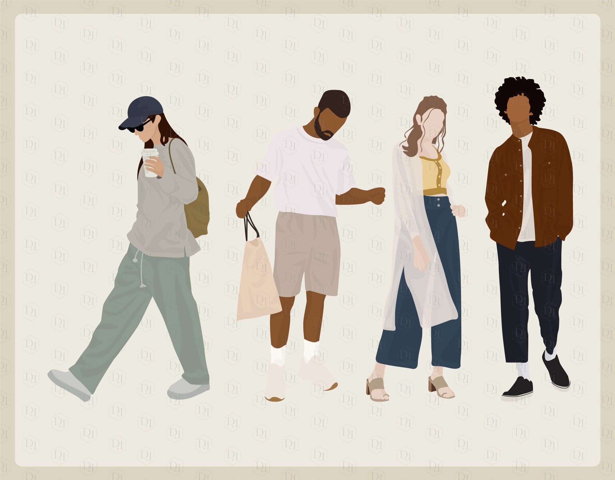 Flat Vector Urban People 36 Pack Vector People Illustrations - Etsy UK