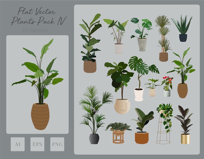 Flat Vector Plants Pack 15 Pack Vector Plants Instant | Etsy