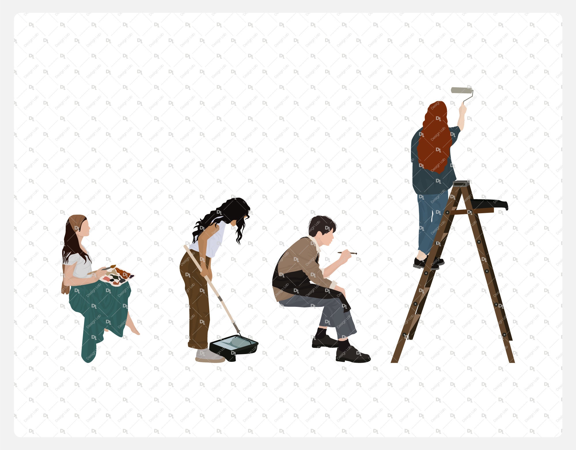 Flat Vector People Painting | 11 Pack Vector People Illustrations ...