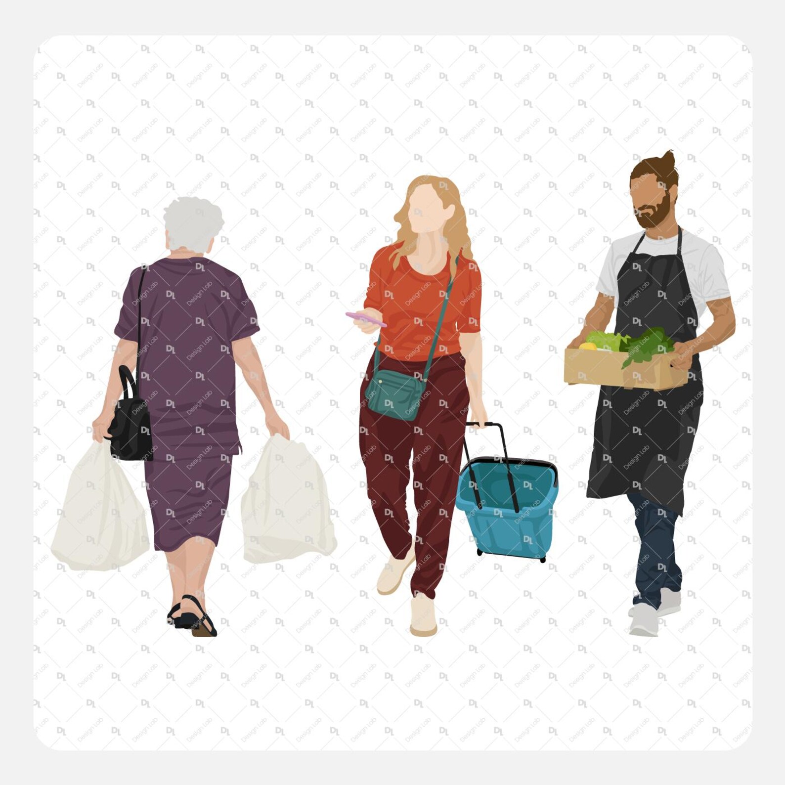 Grocery Store People Vector Pack: Architecture & Design Figures (AI ...