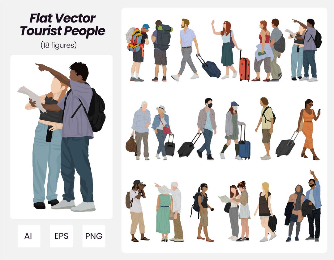 Flat Vector Tourist People / 18 Pack Vector People Illustrations ...