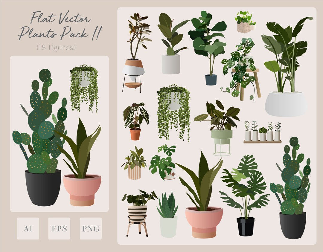 Flat Vector Plants Pack 18 Pack Vector Plants Instant - Etsy