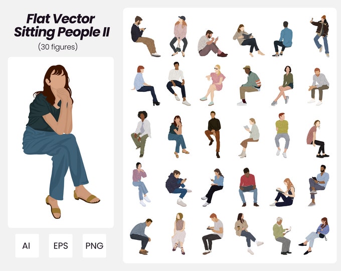 Flat Vector People Sitting Pack 2 | 30 Pack Vector People Illustrations ...