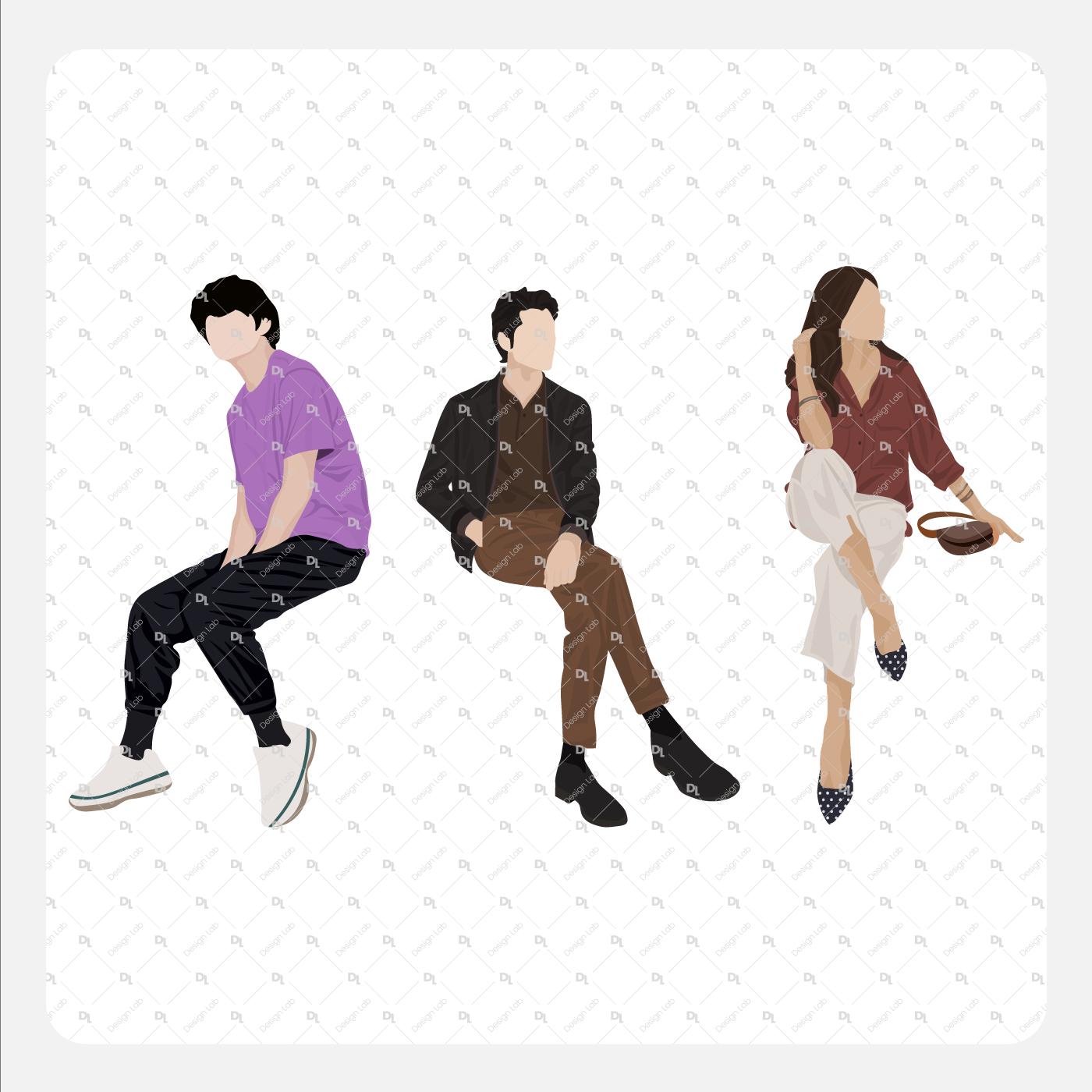 People Sitting Vector Pack: 30 Flat Human Figures (AI, PNG, EPS Instant ...