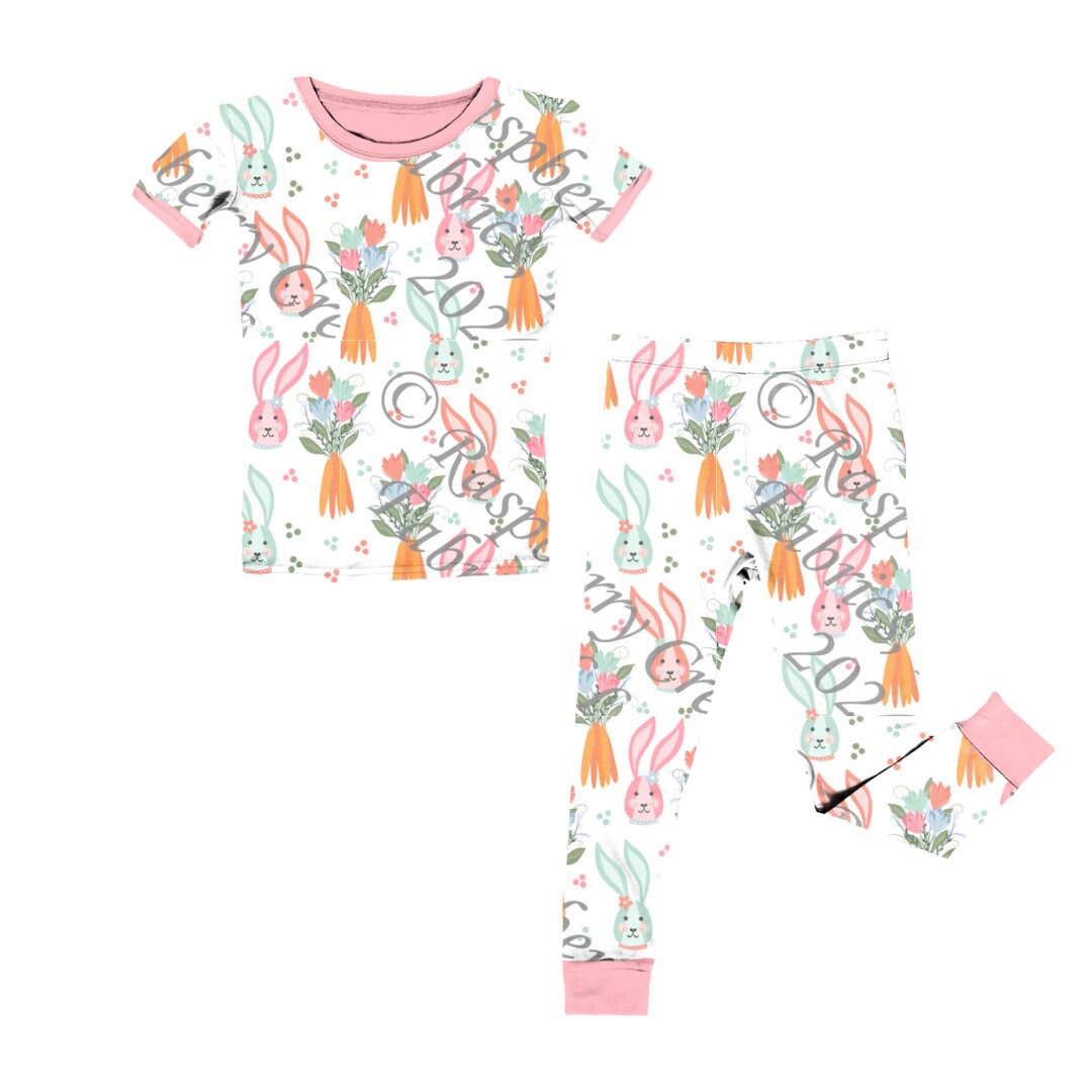 Easter Pj's Girl Bunny and Carrot Bouquets Kid's Snug Fit Pajamas CPSC ...