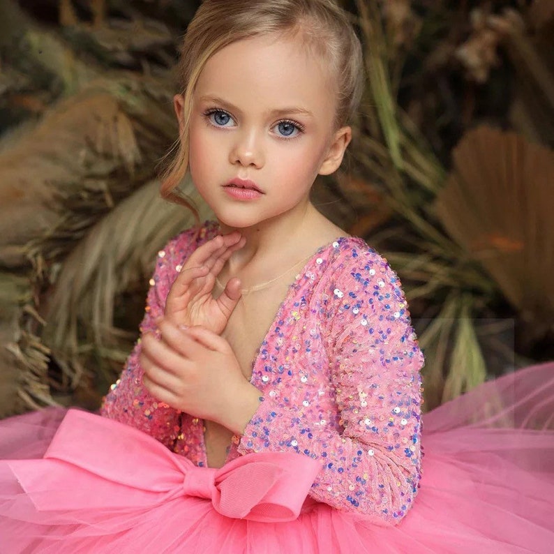 Hot Pink Beautiful Kids Little Girls Dress Sequin Wedding - Etsy