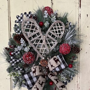 Buffalo Check Winter Rustic Ski Lodge Wreath Décor, Snowy Pine Cabin ...