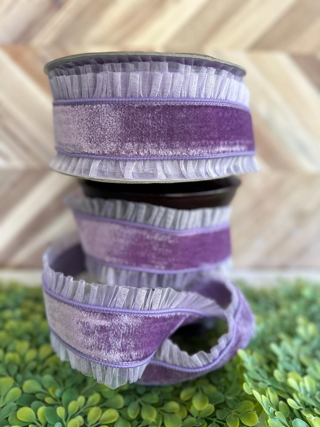 Lavender Velvet Ruffle Edge Wired Ribbon Wired Velvet Ribbon Farrisilk ...