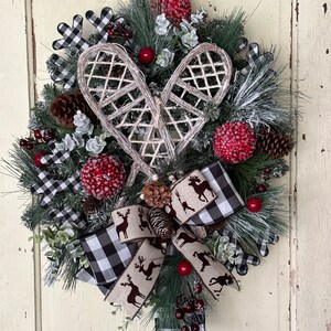 Buffalo Check Winter Rustic Ski Lodge Wreath Décor, Snowy Pine Cabin ...