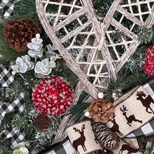 Buffalo Check Winter Rustic Ski Lodge Wreath Décor, Snowy Pine Cabin ...