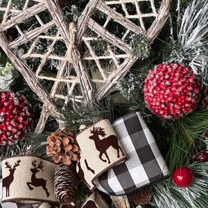 Buffalo Check Winter Rustic Ski Lodge Wreath Décor, Snowy Pine Cabin ...