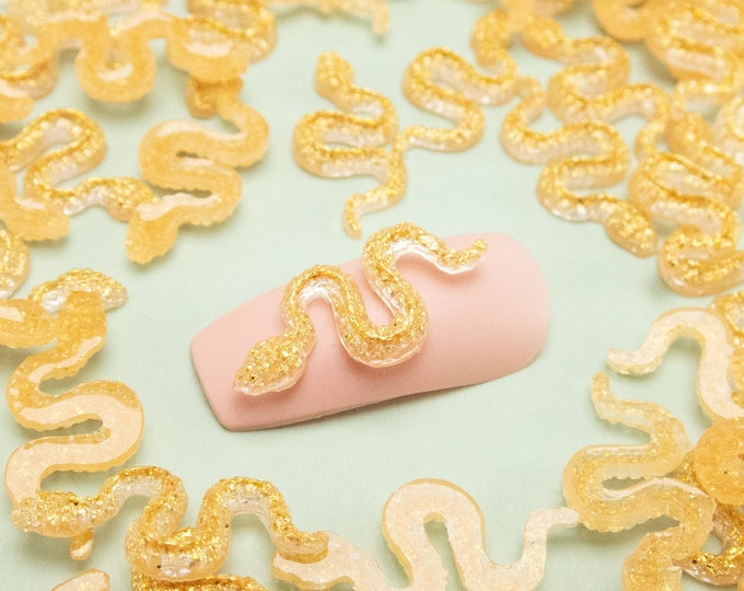 10 Miniature Glittery Resin Gold Snake Cabochons, 18mm Resin Reptile ...