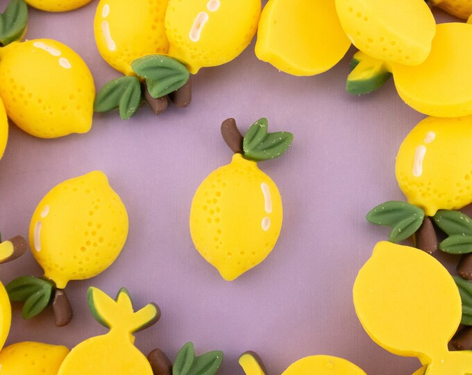 5 Miniature Yellow Lemon Cabochons, Resin Fruit Cabochon, Shaker ...
