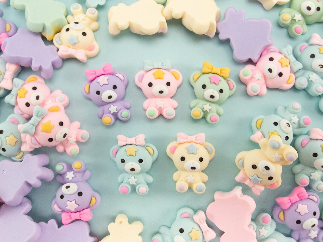 5 Assorted Pastel Teddy Bear Cabochons, 26mm Resin Cabochon, Shaker ...