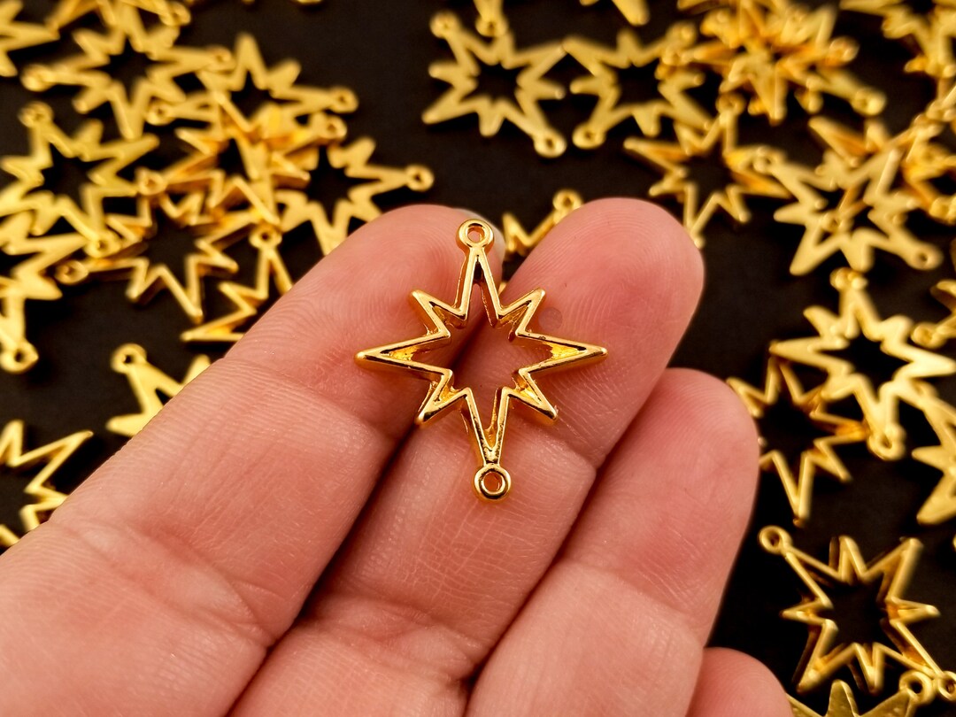10 Gold Tone Plated 24mm Star Connectors, Starburst Connectors, Open ...