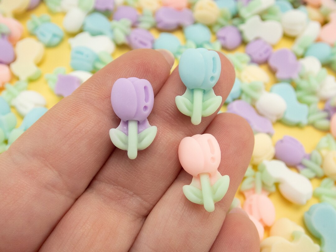 10 Assorted Pastel Tulip Flower Cabochons, 18mm Resin Flora Cabochons ...