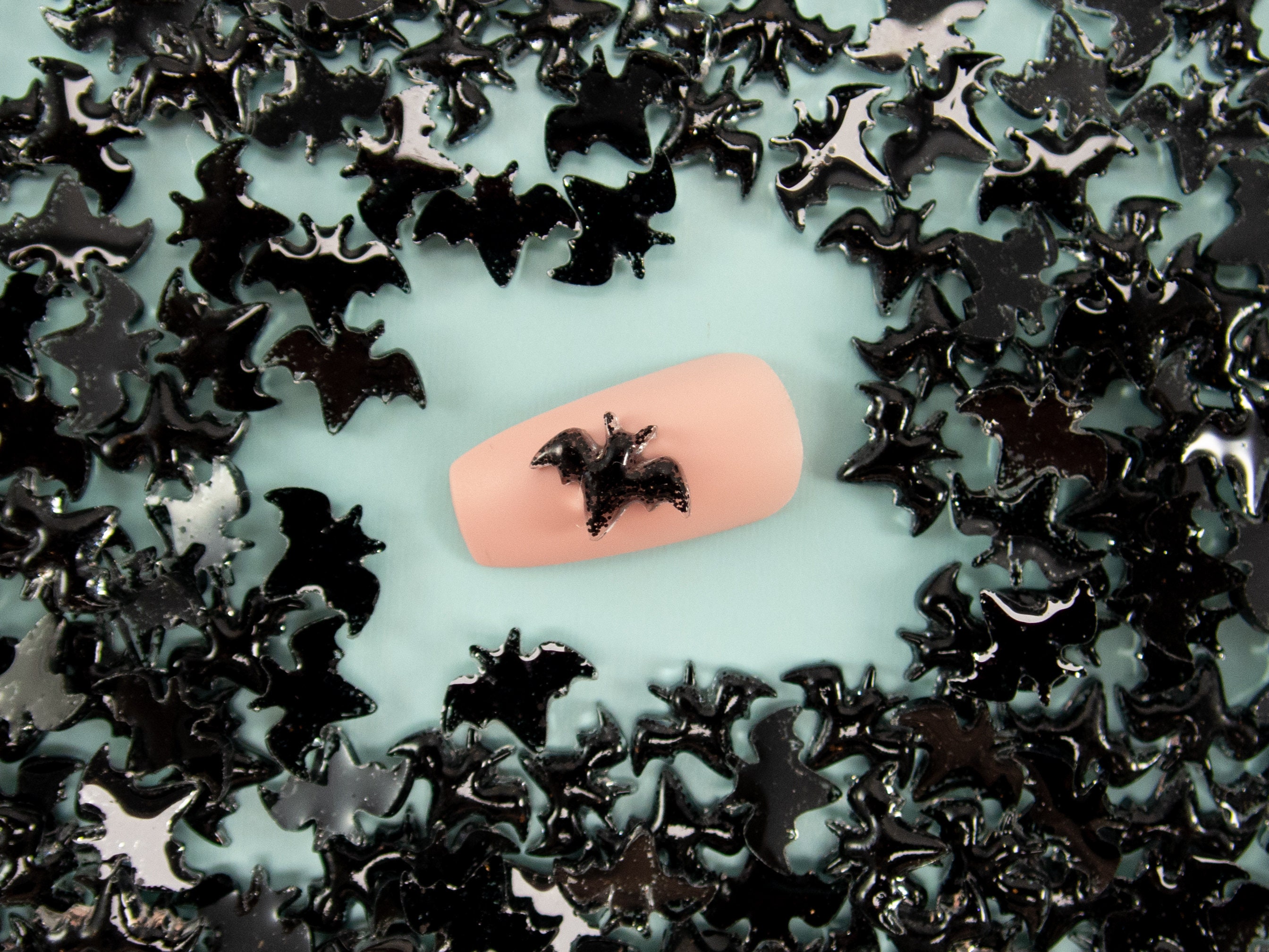 10 Miniature Speckled Black Bat Cabochons, 11mm Resin Halloween ...