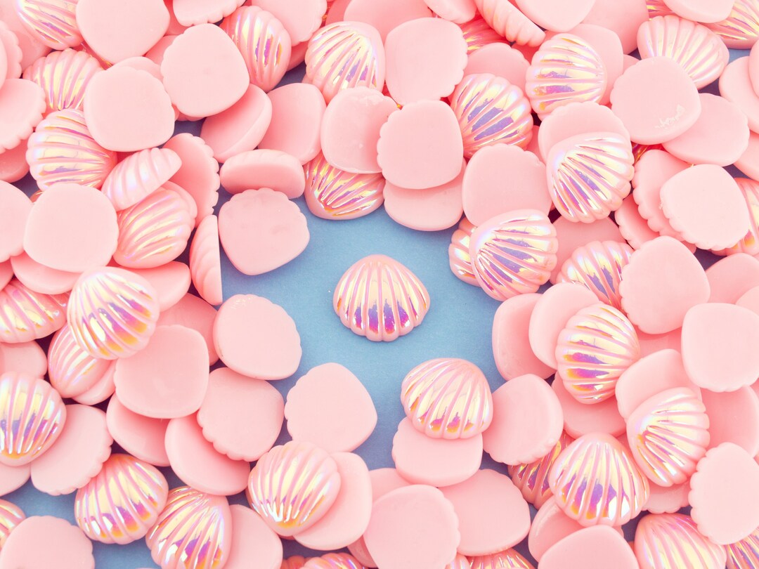 10 Miniature Pink Iridescent Resin Shell Cabochons, Resin MCM Cabs ...