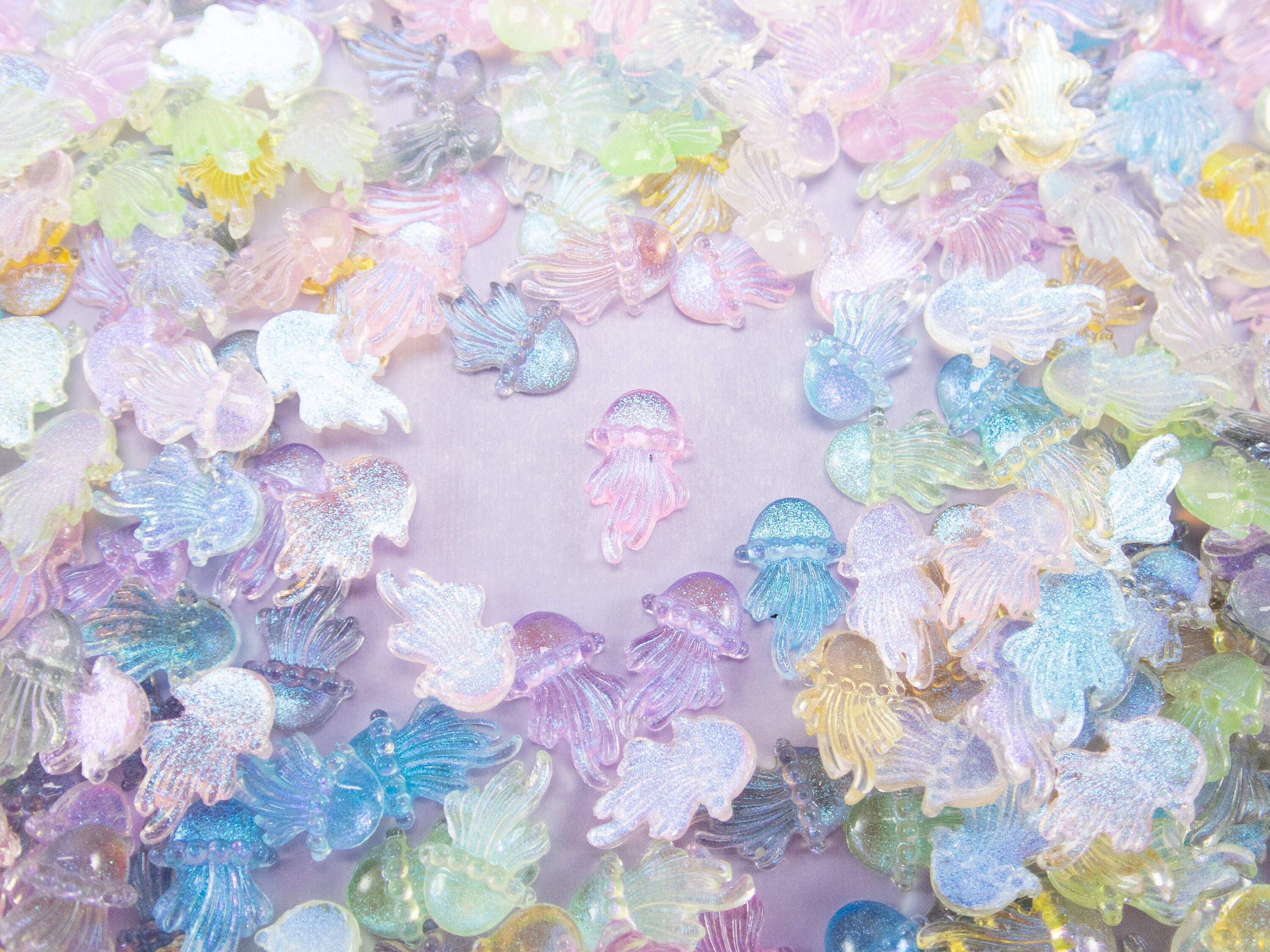 10 Miniature Rainbow Glittery Jelly Fish Cabochons, 12mm Resin Ocean ...