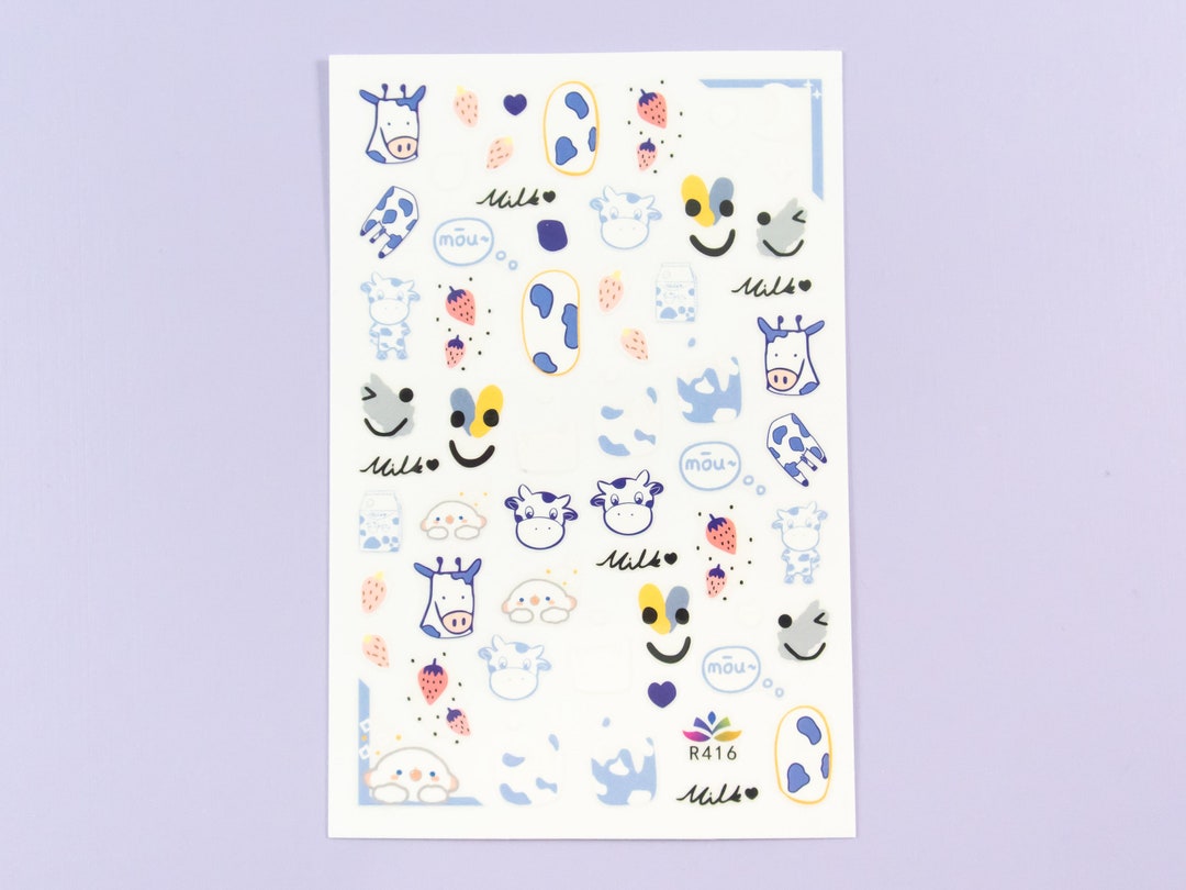 1 Sheet Kawaii Strawberry Milk Cow Speckle Stickers, Self Adhesive Nail ...