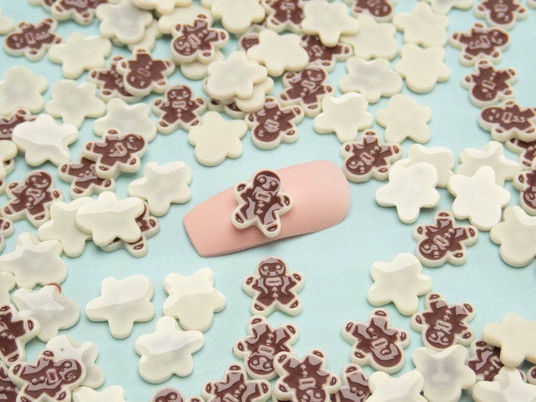 10 Miniature Gingerbread Man Cookie Cabochons, Resin Cookie Fake Candy Embellishment Shaker Bits ...
