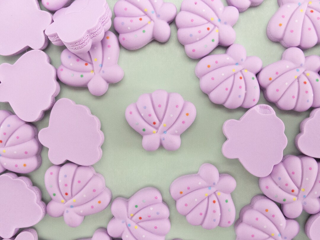 5 Miniature Purple Sea Shell Cookie Cabochons, 23mm Resin Ocean Cabs ...