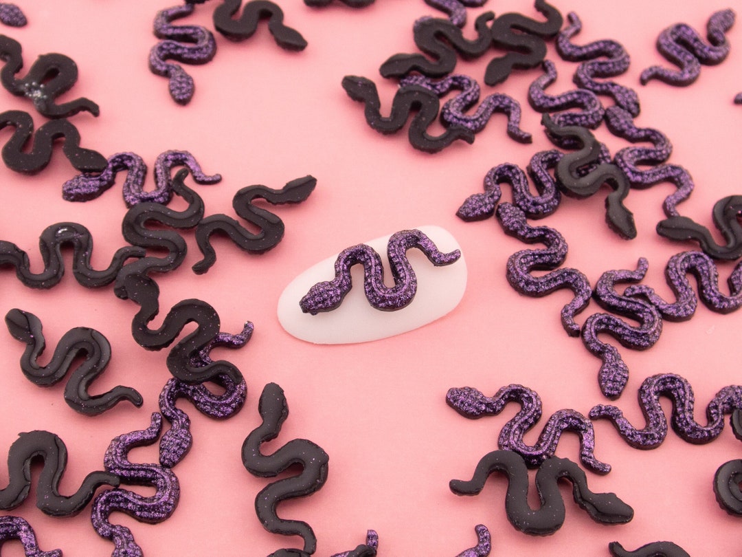 10 Miniature Glittery Resin Purple Snake Cabochons, 18mm Resin Reptile ...