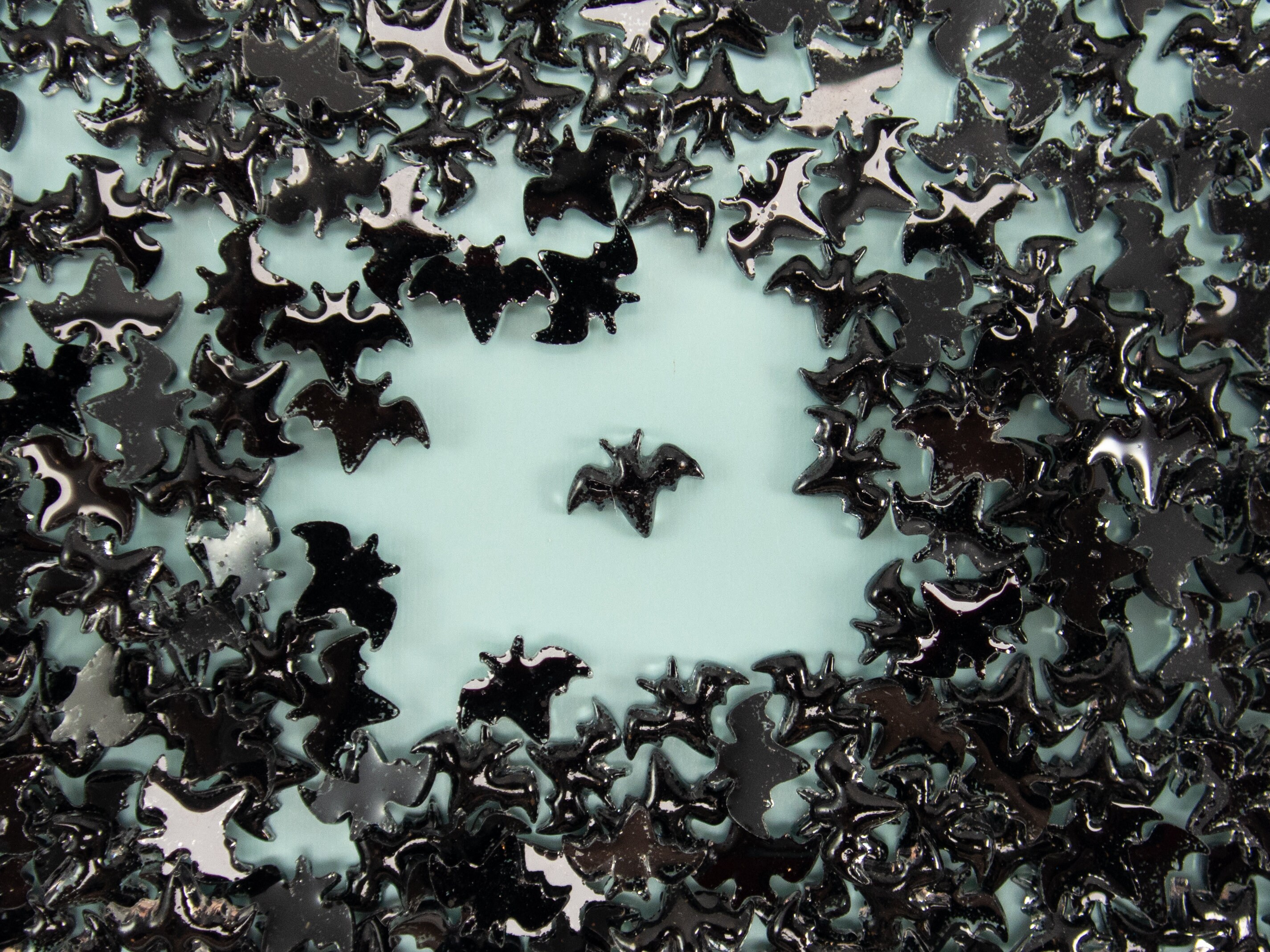 10 Miniature Speckled Black Bat Cabochons, 11mm Resin Halloween ...