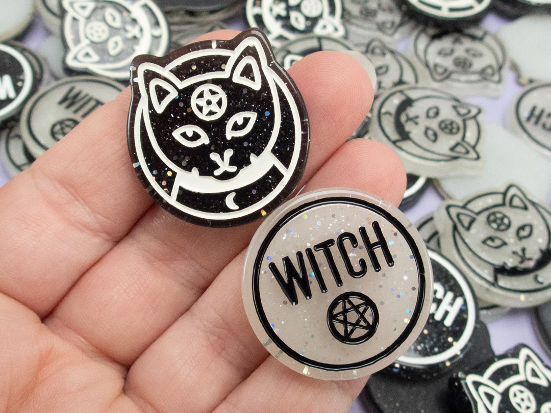 4 Assorted Cat and Witch Cabochons, Resin Halloween Spooky Witch ...