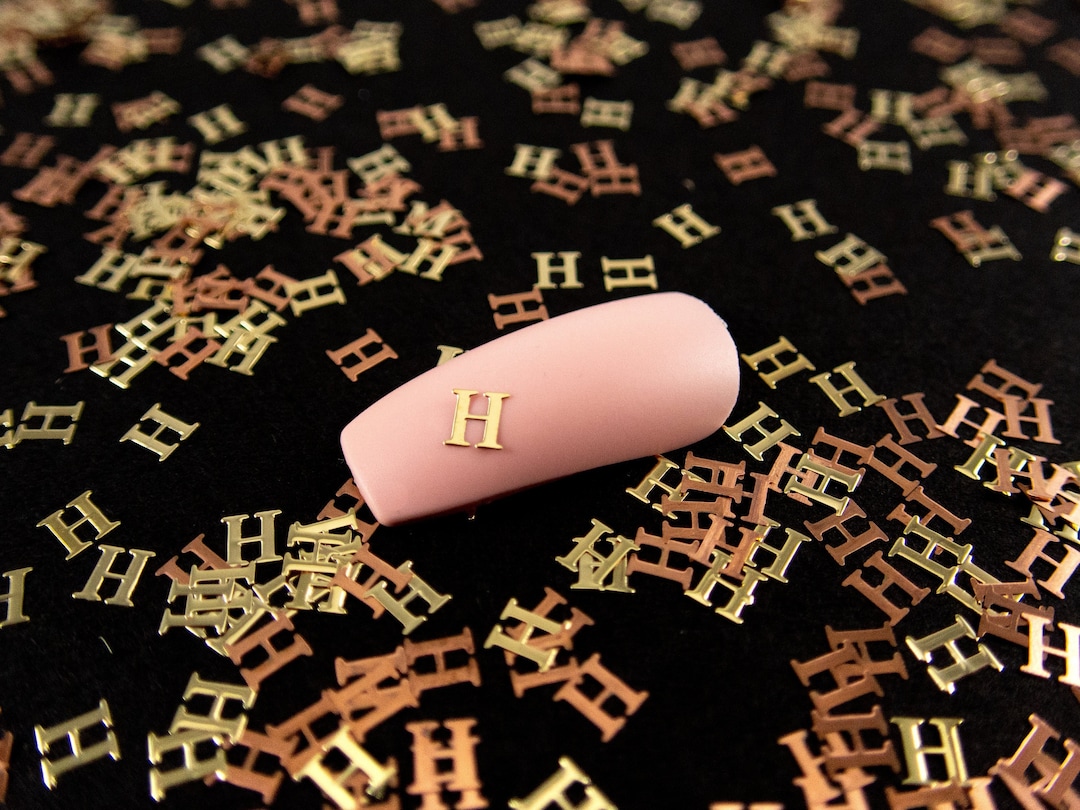 4mm Gold Toned Metal Kawaii H Alphabet Cabochons, Cute Nail Art Cabs ...