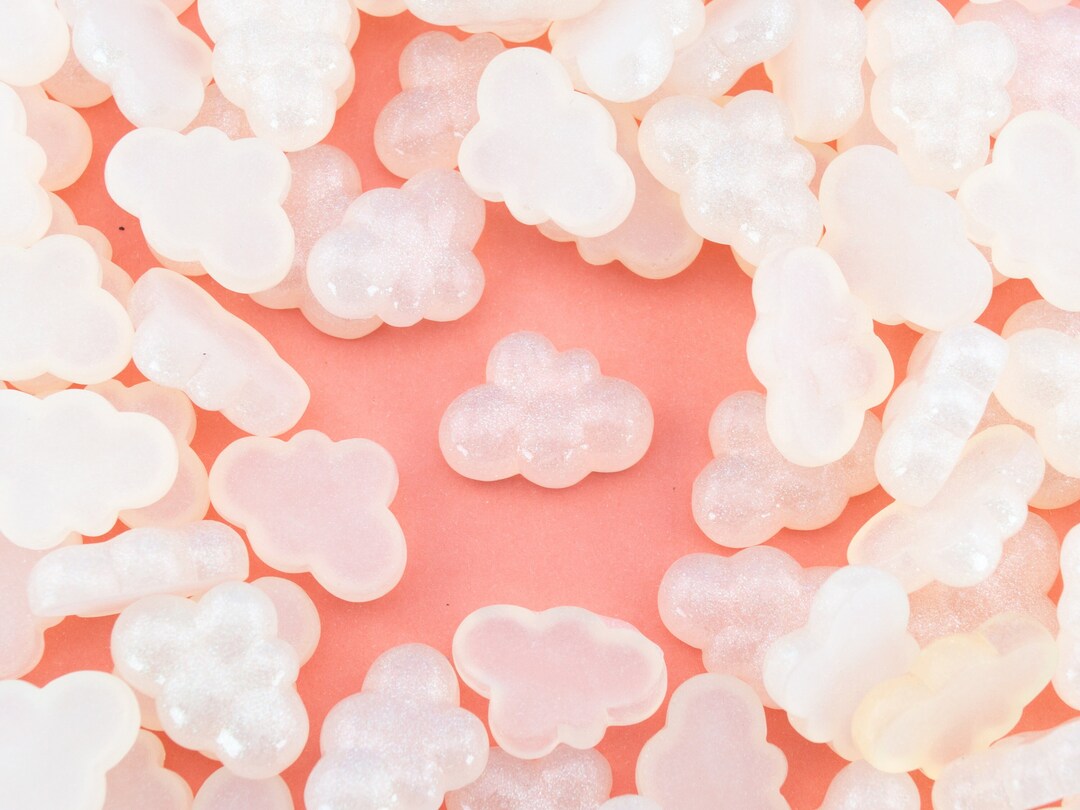 10 Miniature Glittery White Cloud Cabochons, 26mm Resin Clouds, Shaker ...
