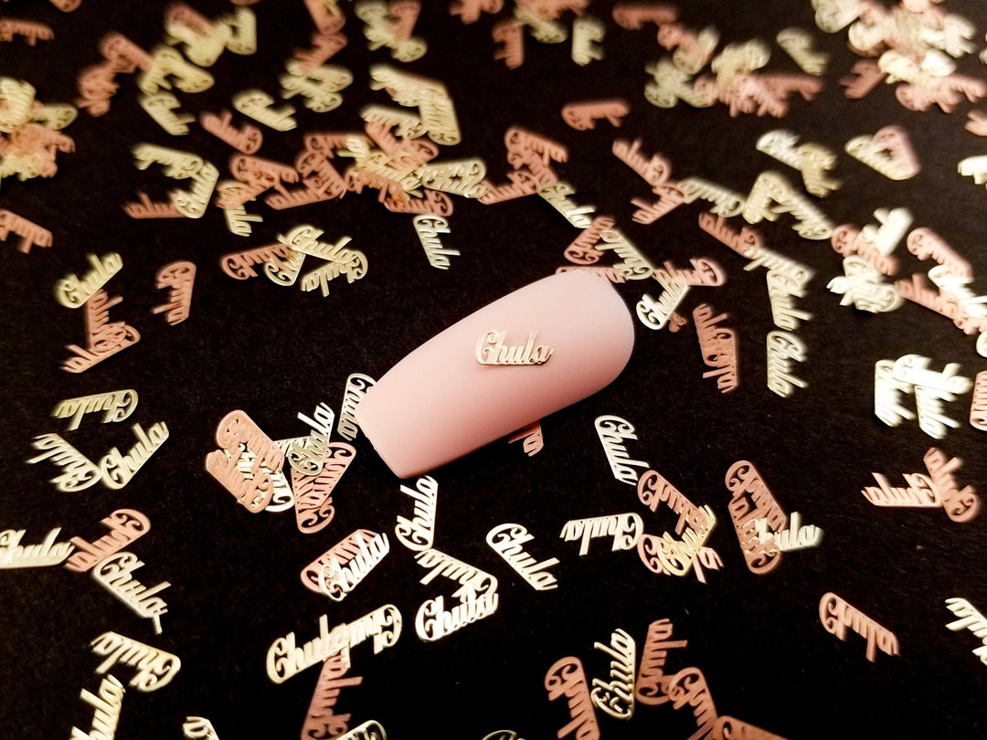 6mm Gold Toned Metal Kawaii Chula Word Cabochons, Cute Nail Art Cabs ...