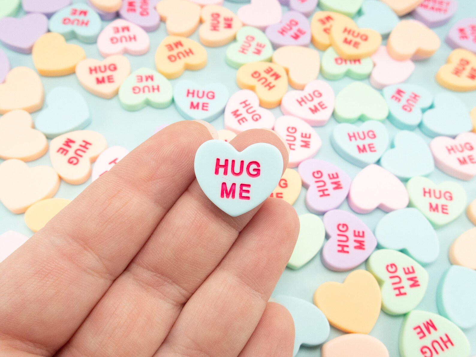 10 Kawaii Pastel Hug Me Conversation Heart Cabochons, 19mm Resin ...