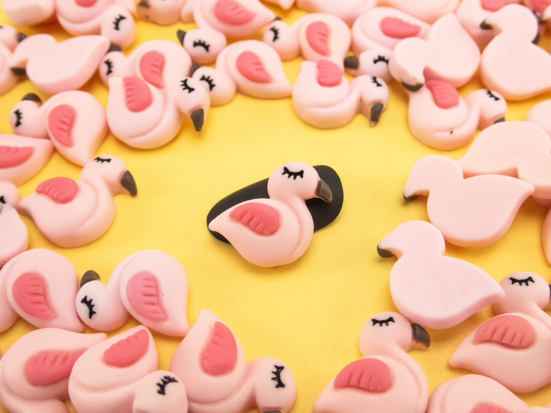 5 Miniature Pink Flamingo Cabochons, 15mm Resin Cabs, Shaker Add-ins ...