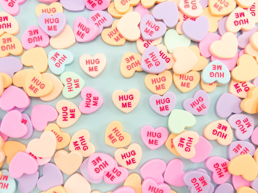 10 Kawaii Pastel Hug Me Conversation Heart Cabochons, 19mm Resin ...