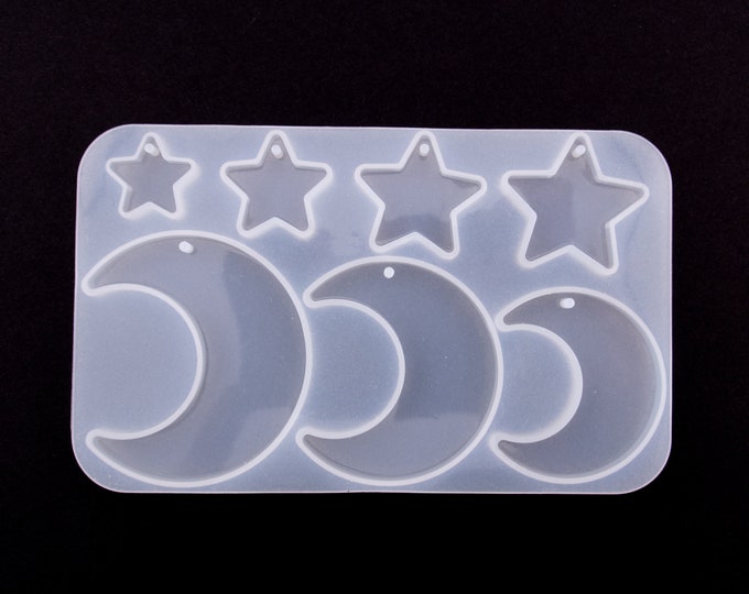 Assorted Size Crescent Moon and Star Charm Pendant Silicone Mold, Mold ...