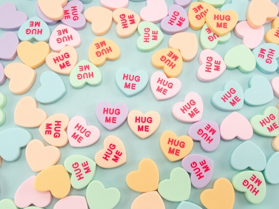 10 Kawaii Pastel Hug Me Conversation Heart Cabochons 19mm - Etsy