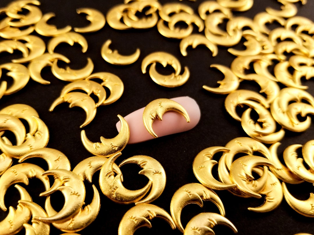 12mm Gold Toned Metal Crescent Moon Cabochon, Nail Art Cabs, Space ...