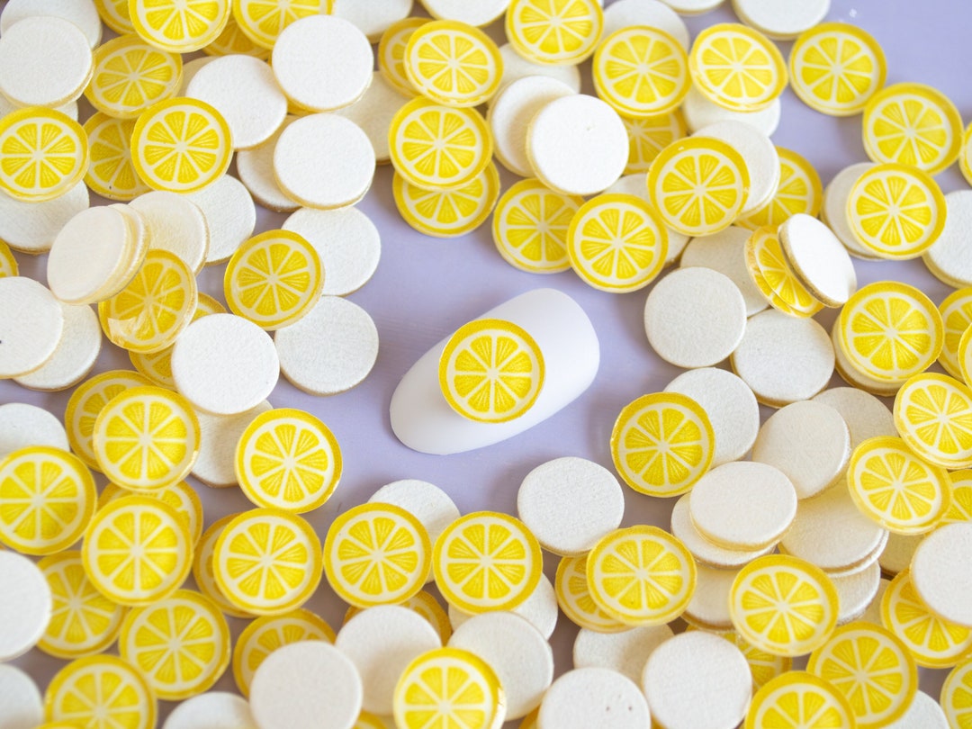 10 Miniature Yellow Lemon Slice Cabochons, 9mm Resin Fruit Cabs, Shaker ...