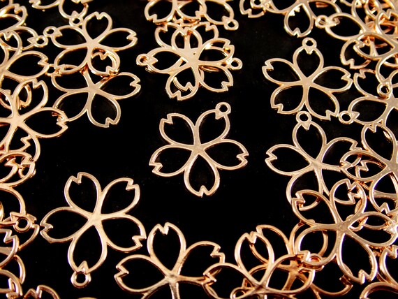 10 Rose Gold Tone Plated Sakura Flower Bezel Charm Open Bezel - Etsy