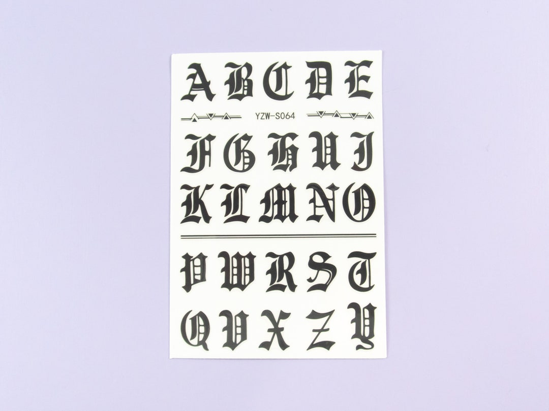 1 Sheet Black Gothic Font Alphabet Stickers, Self Adhesive Nail Art ...