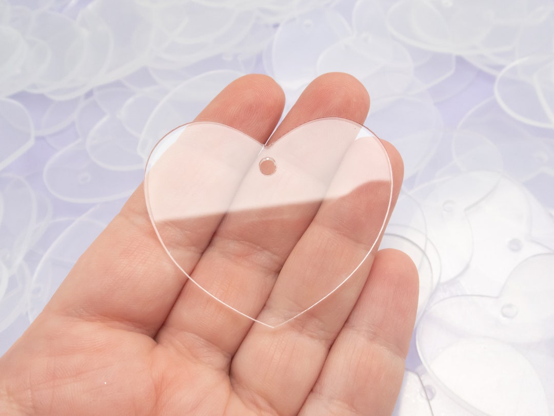 10 50mm Clear Acrylic Heart Charm Blanks for Use With Jewelry ...