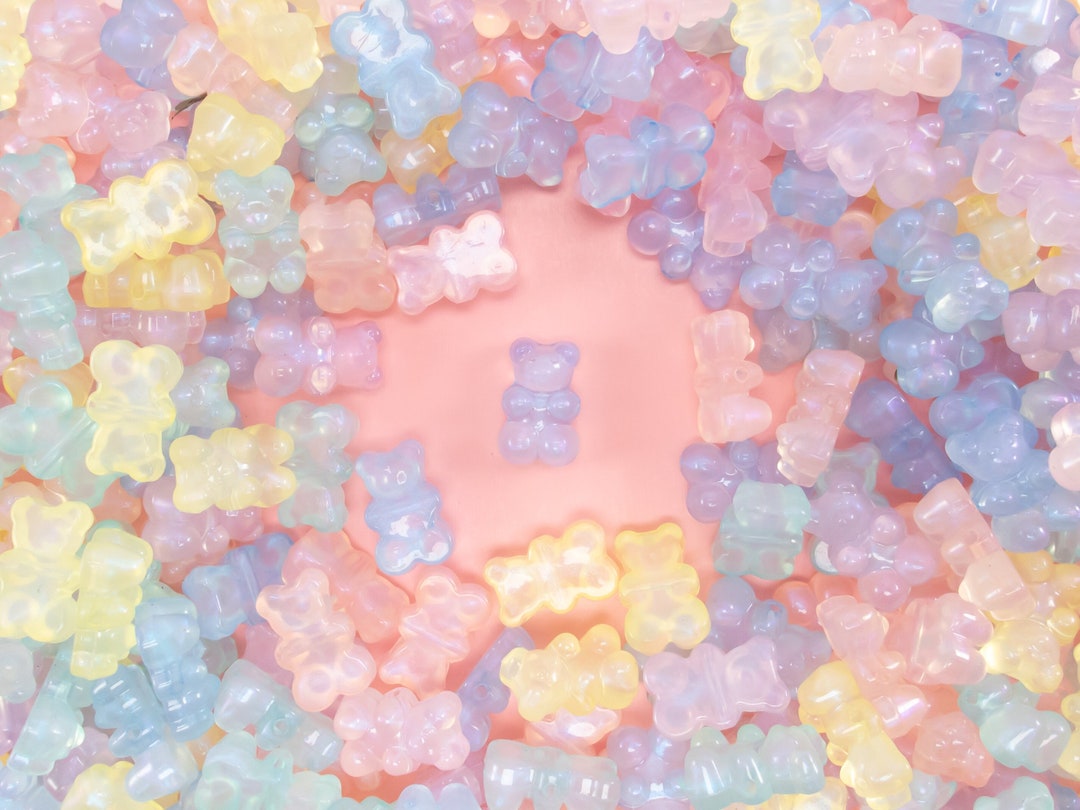 25 18mm Pearl Pastel Rainbow Iridescent Resin Gummy Bear Beads, Resin ...