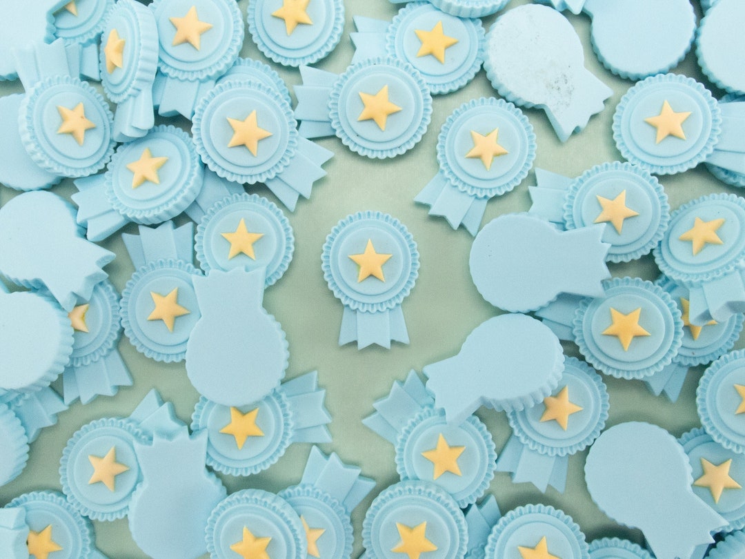 5 Miniature Blue Award Ribbon Cabochons, Resin Princess Cabs, Shaker ...