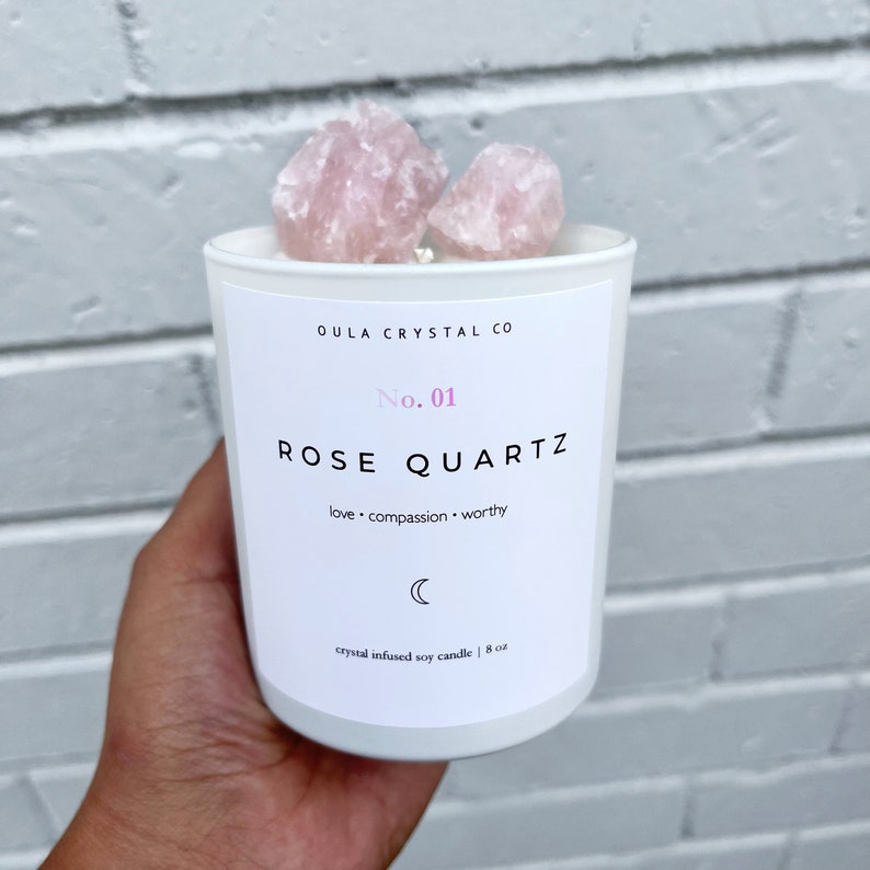 Rose Quartz Crystal Candle Intentional Healing Spiritual - Etsy