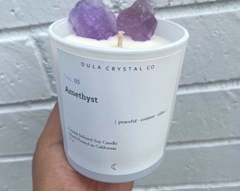 Amethyst Crystal Candle Healing Hand Poured Soy Candle - Etsy