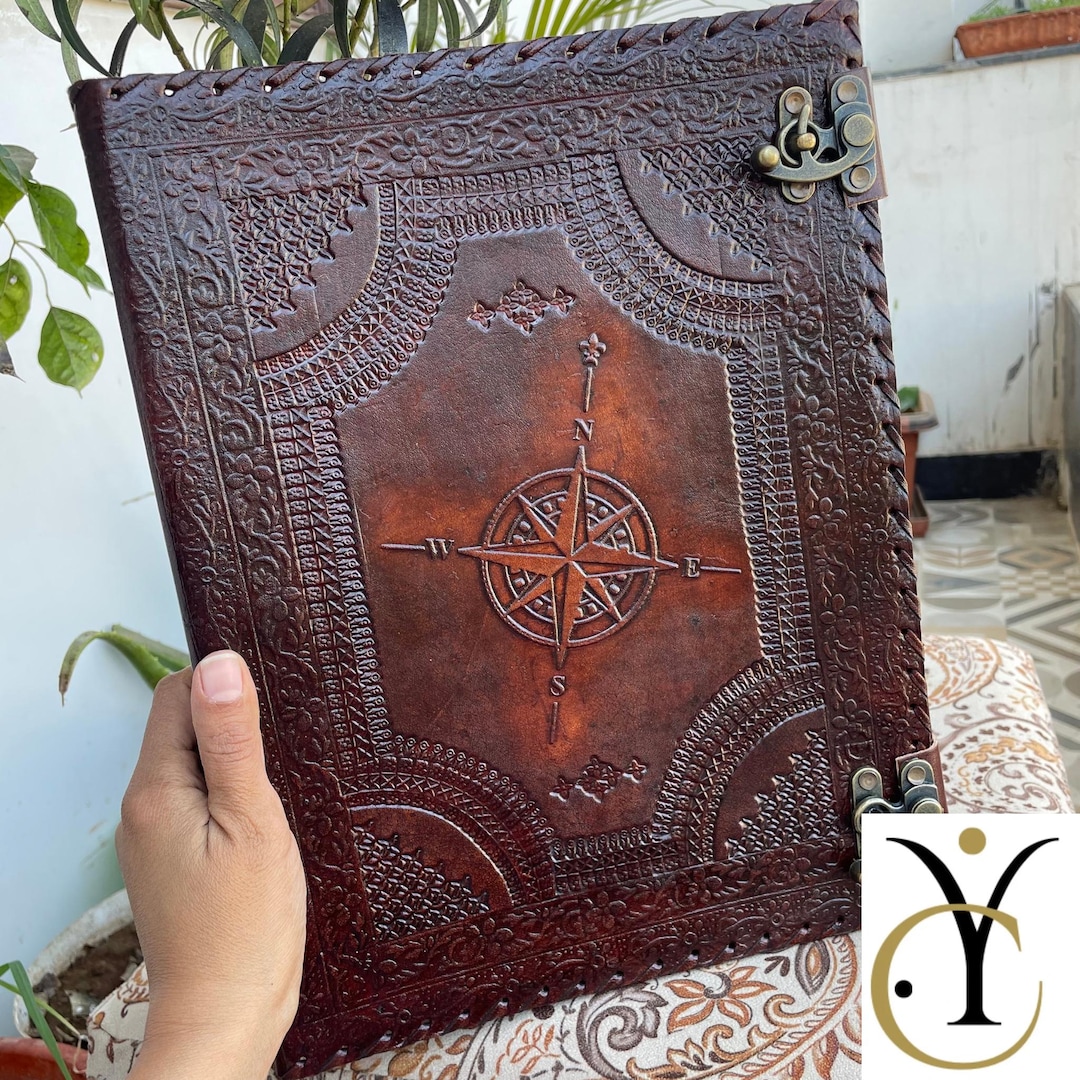 Handmade Leather 3-ring Binder: Embossed Compass Design - Etsy